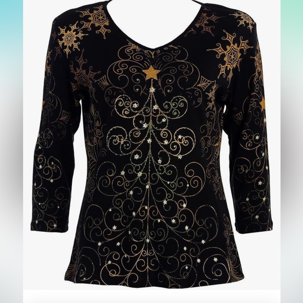 Jess & Jane Christmas Star Top Black With Gold Metall… - Gem